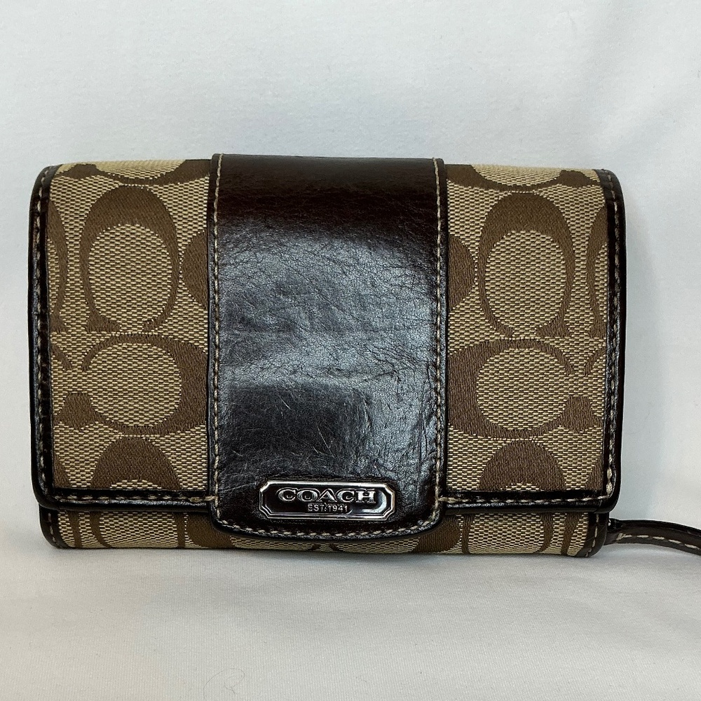 Coach Signature Stripe Trifold Wallet Brown & Lavender - Gem